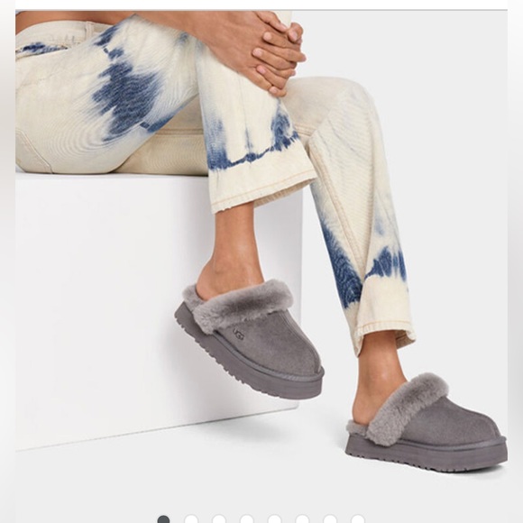UGG | Shoes | Ugg Disquette Suede Fur Platform Slides | Poshmark